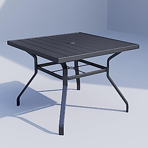Virvla Patio Dining Square Table Outdoor Steel Table with Umbrella Hole 37" x 37" x 28" - Black