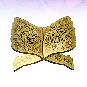 EXCEART Wooden Book Stand Islamic Eid Mubarak Bible Bookshelf Prayer Quran Display Rack Holder for Ramadan Mubarak Decorations