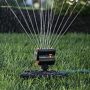 Melnor 65003-AMZ MiniMax Turbo Oscillating Sprinkler with QuickConnect Product Adapter Watering Set, On Base, Black, Yellow