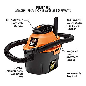 Armor All, AA255, 2.5 Gallon 2 Peak HP Wet/Dry Utility Shop Vacuum, Orange and Premier Car Care Kit by, Includes Car Wax & Wash Kit, Glass Cleaner, Car Air Freshener, Tire & Wheel Cleaner, 8 Pieces