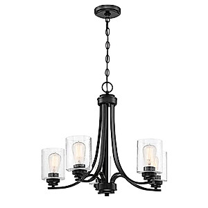 Craftmade 50525-BNK Bolden Clear Seeded Glass Shade Chandelier, 5-Light 500 Watts, Brushed Polished Nickel