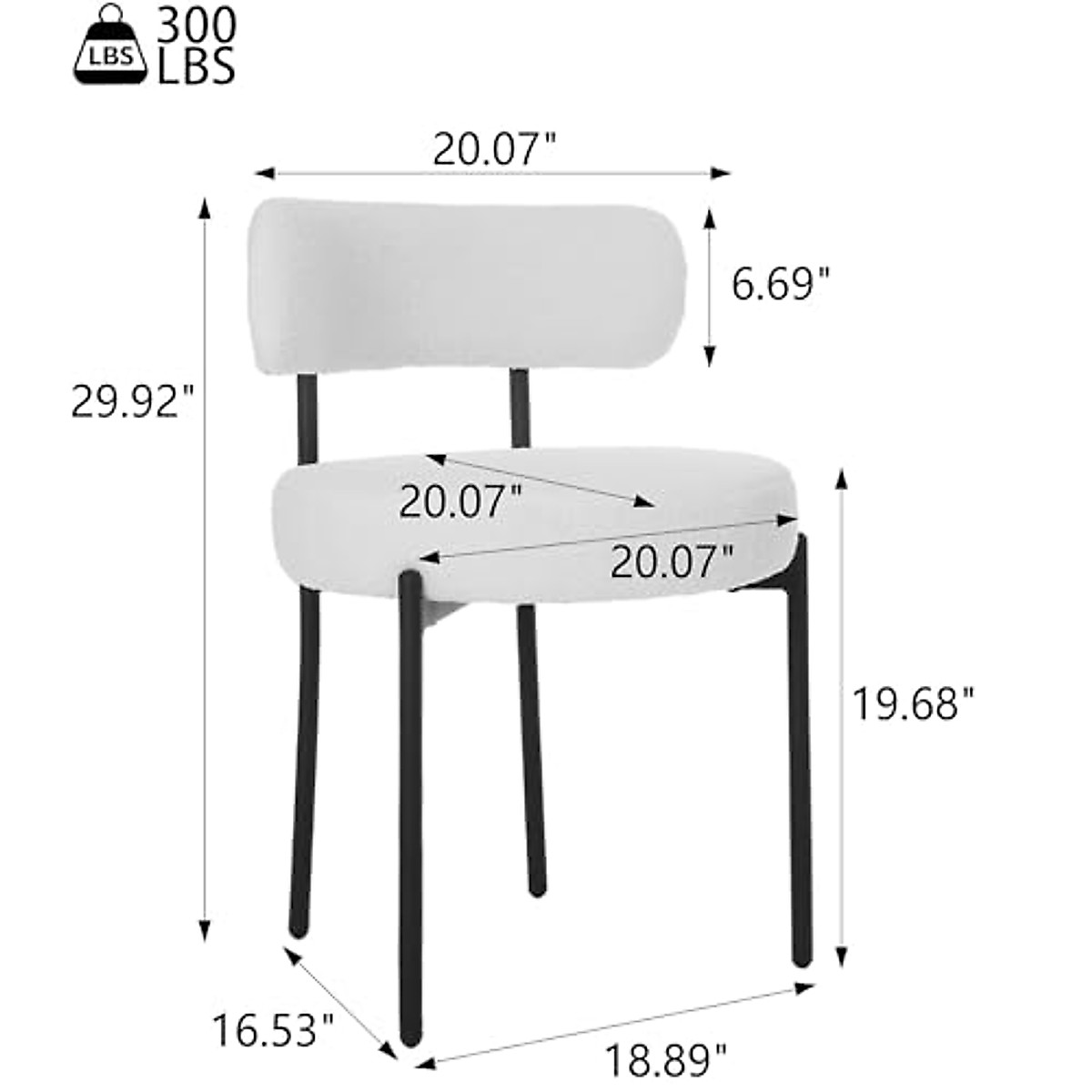 RIGHTPARTS Boucle Dining Chairs Set of 2, Modern Upholstered Tufted Dining Room Chairs, Mid Century Furry Round Kitchen Chairs Curved Backrest Metal Legs Easy Assemble (White, 2)