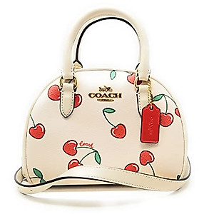 COACH Sydney Satchel With Heart Cherry Print in Chalk/Multi