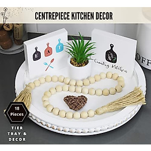 Mahinoko 18 PCs Farmhouse Tiered Tray Stand with Tier Tray Decor - Incl 2 Artificial Succulent Plants - Housewarming Gift New Home Sweet Home - Kitchen Decor Tier Tray Decor Set