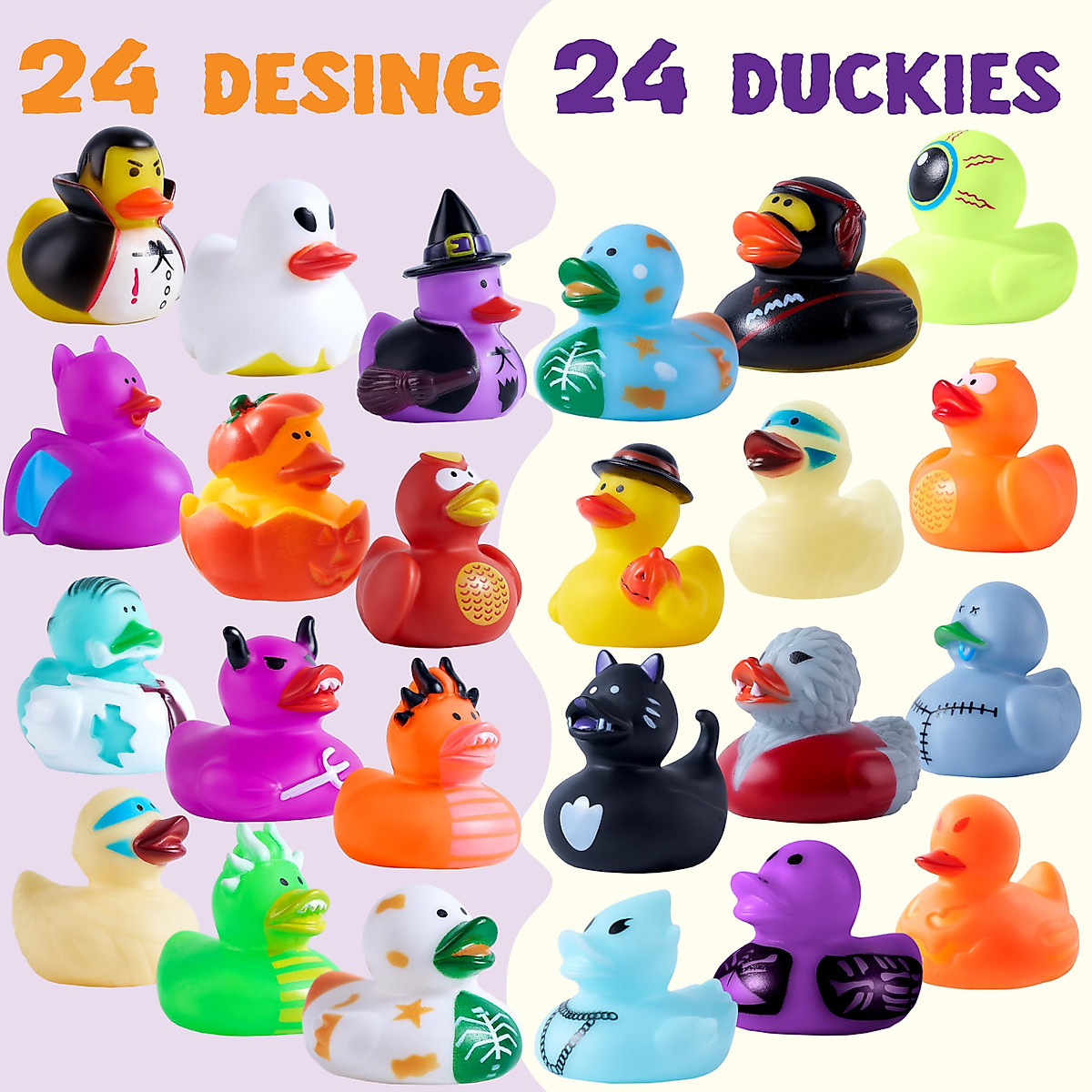 JOYIN 24 PCS Halloween Rubber Ducks, Halloween Ducks Toys for Trick or Treating Goodie Bag Fillers, Bathtub Toys Duckies for Halloween Party Favors Decorations, School Classroom Game Prizes