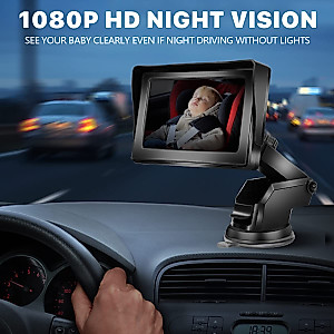 Gootus 1080P Baby Car Mirror | Baby Car Camera Monitor with 4.3" HD Display Night Vision | Baby Car Mirror for Back Seat Rear Facing Full View, Durable Sucker Bracket, Car Back Seat Camera for Newborn