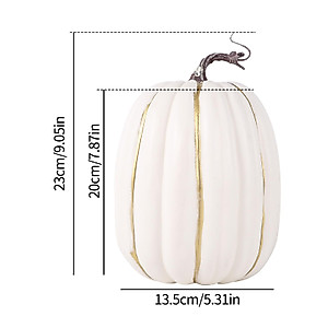 Lucakuins 8 Inch Large Artificial Pumpkins DIY White Decorative Foam Pumpkins Cute Fake Pumpkins for Hallween Autumn Harvest Home Decorations (White Gold Wire, 8 in)