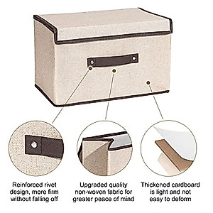 QUMENEY 2 Pack Foldable Storage Boxes With Lid Fabric Organizer Storage Office Box Storage Basket For Home Bedroom Wardrobe Nursery Office (Beige)