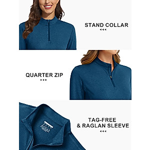 MAGCOMSEN Women's Shirts Long Sleeve 1/4 Zip UPF50+ Sun Protection Quick Dry Hiking Workout Athletic Shirt Dark Blue M