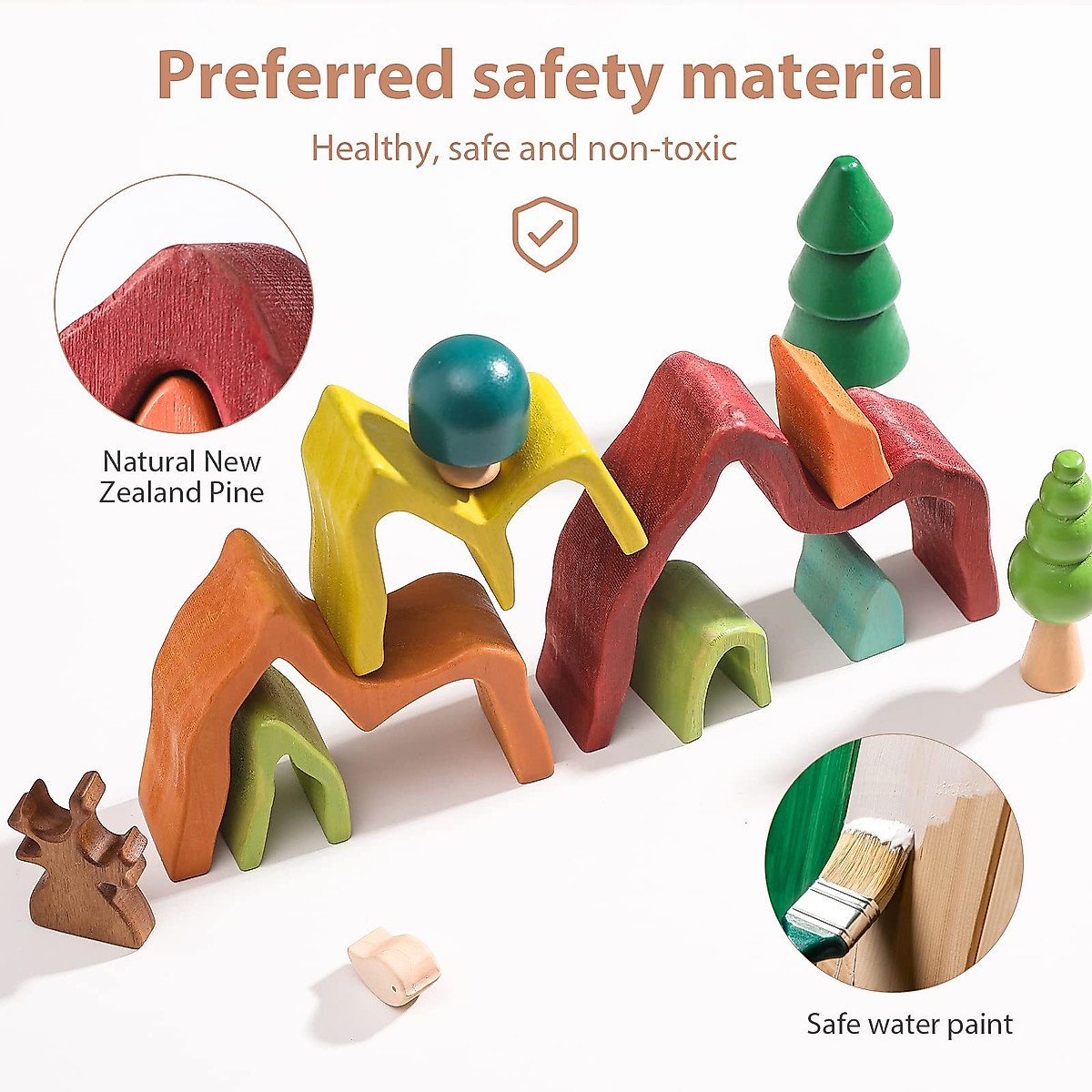 JETM·HH Wooden Rainbow Stacking Toy | House Bulding Block | Montessori Geometry Educational Stacking Game | Learning Educational Toys for Kids Baby Toddler（Volcano）