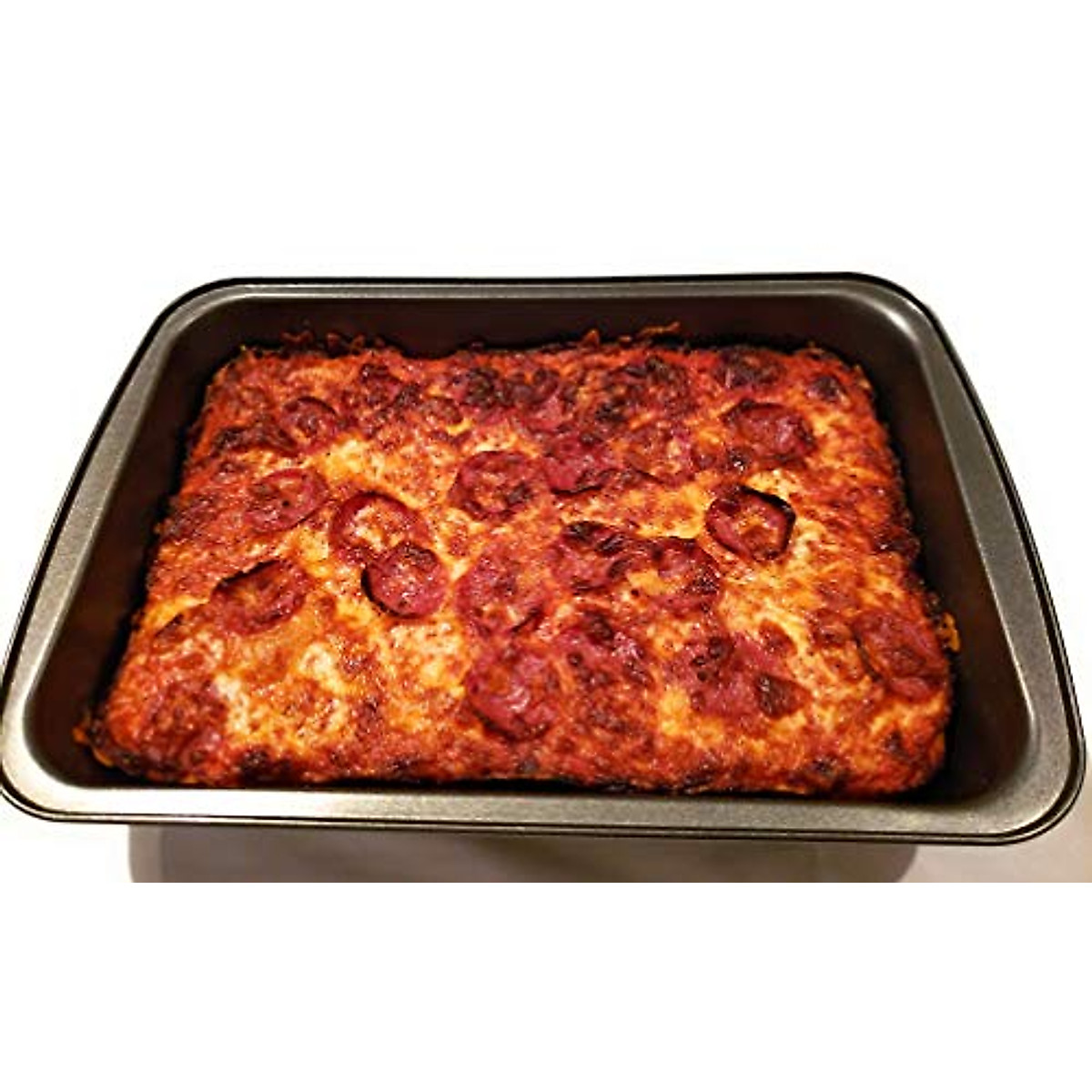 April Supply 9 inch by 14 inch Detroit Style Deep Dish Square Pizza Pan with Sauce Ladle Sicilian Rectangular Bake Dish with Stainless Steel Ladle