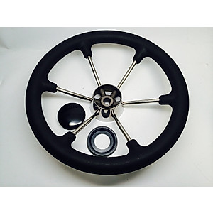 Pactrade Marine Boat SS304 Steering Wheel with Sleeve 6 Spoke, Black