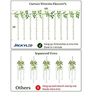 JACKYLED 40 Branches Wisteria Hanging Flowers 6 Feet Artificial White Wisteria Vine Silk Wisteria Flowers Garland for Wedding Arch Party Garden Home Decor (4 Packs)