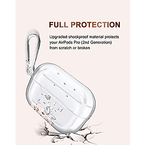 JAHOLAN for Airpods Pro 2nd Generation Case Cover Gold Plated Butterfly Design Protective TPU Skin for Women Girl with Keychain Compatible with AirPods Pro 2019/Pro 2 Gen 2022, Flower Pink