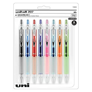 Signo 207 Retractable Gel Pens, 0.7mm Medium Gel Pen, Assorted Colored Pens Bulk 8 Pack, Ink Pens, Black Pens, Office Supplies, Bulk Pens, Bulk School Supplies, Pens Fine Point Smooth Writing Pens