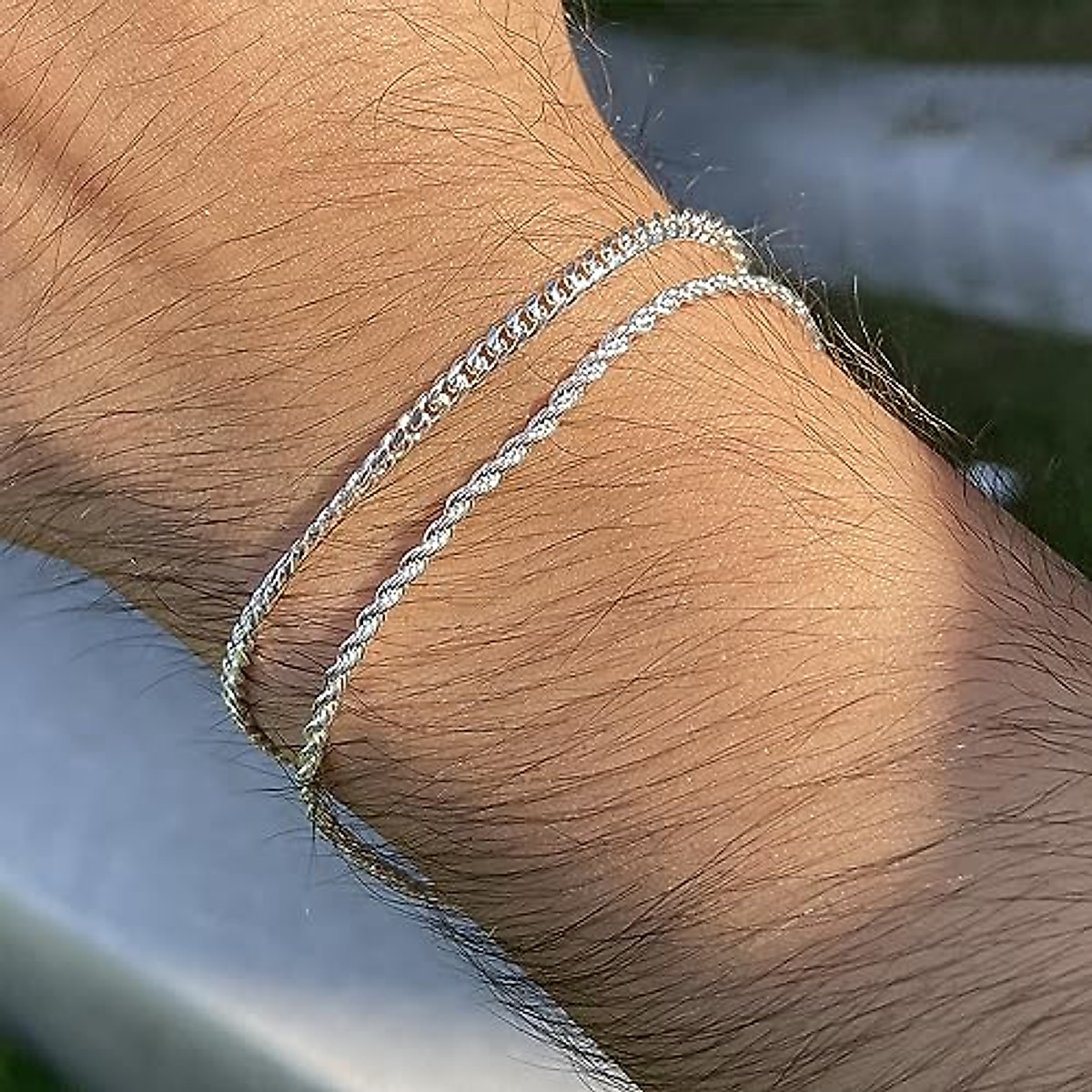 Poaiiu Silver Layered Chain Bracelets Sets for Men Women Silver Rope Figaro Cuban Link Chain Bracelets Set Men Jewelry Gifts for Dad Boyfriend Husband