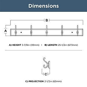 FRANKLIN BRASS Scroll Wall Mounted Pure White 27 in. Coat Rack, 5 Nickel Hooks, B46714K-PMN-R