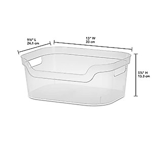 Sterilite 5.25x9.5x13 In Medium Polished Open Scoop Front Storage Bin w/Comfortable Carry Through Handles for Household Organization, Clear (8 Pack)
