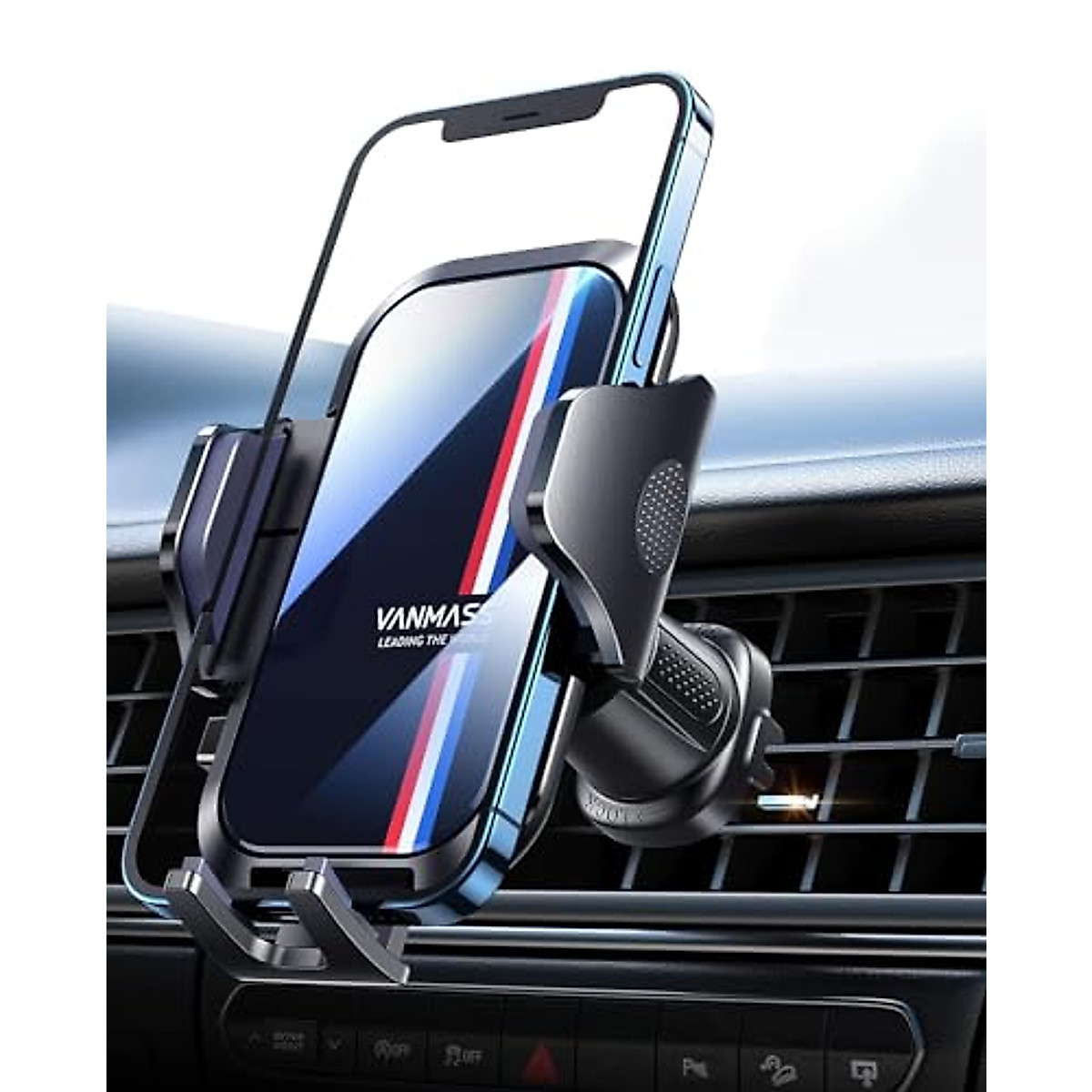 VANMASS Car Phone Holder Mount 2024 Upgraded [Patent Steel-Hook] Car Vent Phone Mount Clip Military-Grade Shockproof Cell Phone Car Mount Handsfree Truck Stand Cradle for iPhone Android,Multi-Colored