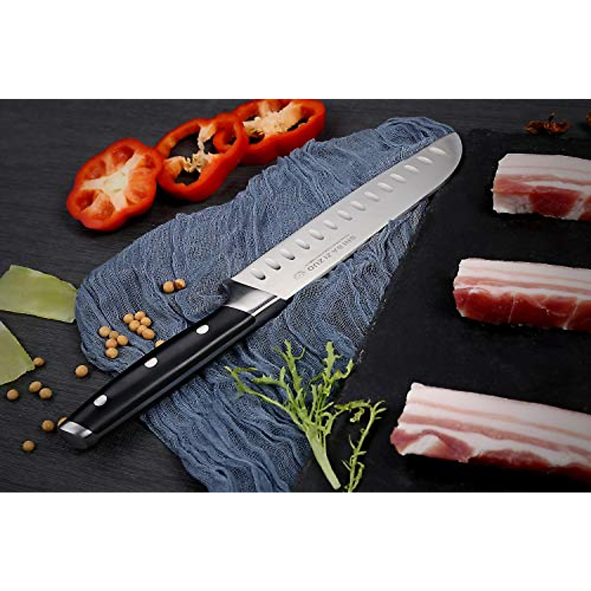 SHI BA ZI ZUO Santoku Knife 7 Inch Pro Chef's Knife High Carbon Stainless Steel Sharp Kitchen Knife Ergonomic Handle