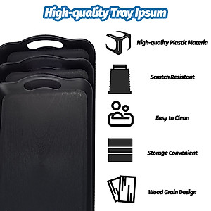 LEEHOWA 3 Pack 14 inches Plastic Tray with Handles Rectangle Serving Set, Multipurpose Waterproof, Non Slip Trays for Food, Parties, Coffee Table, Buffets, Breakfast(Black Wood Grain)