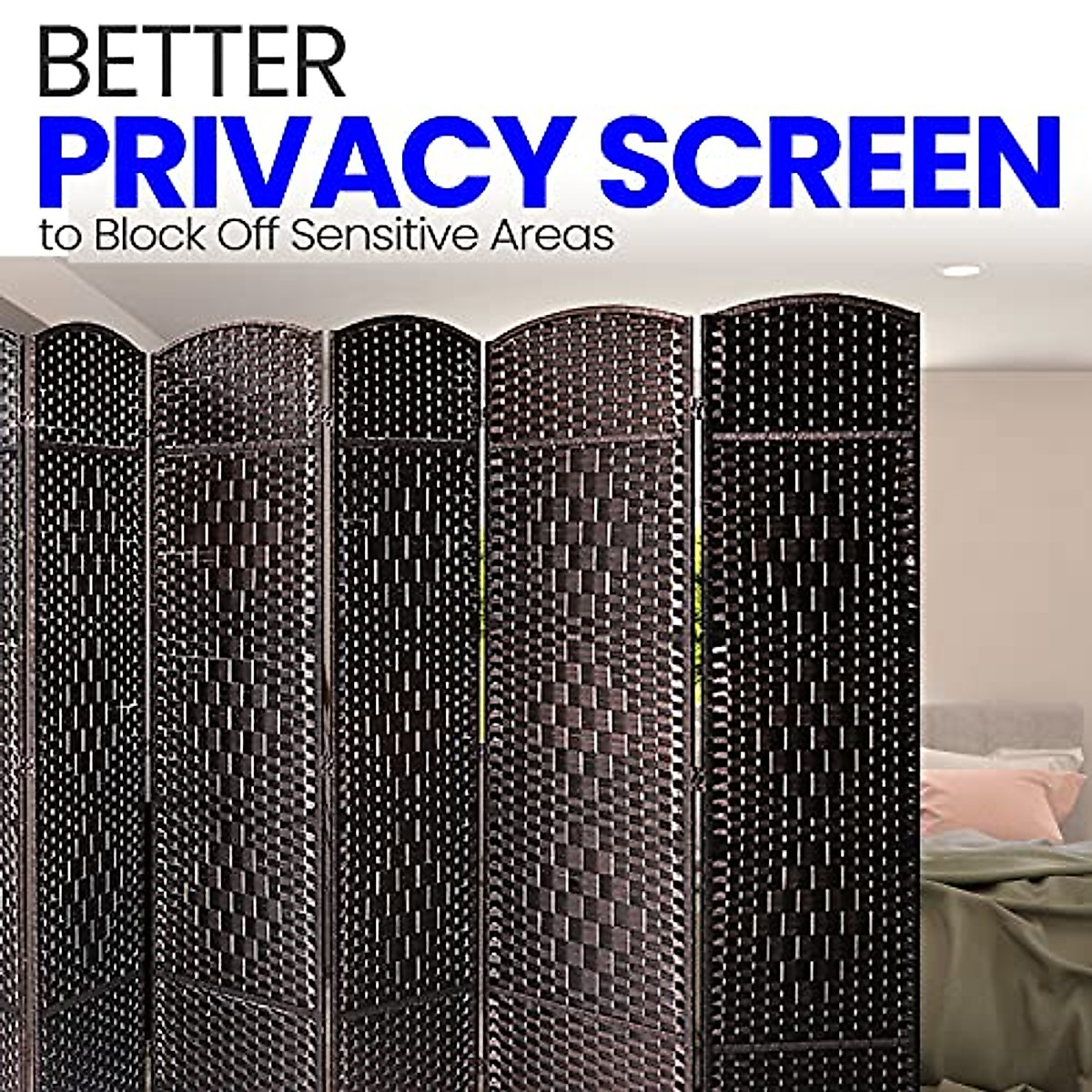 SereneLife Woven Fiber Screen Room Divider - Portable Freestanding Indoor Decorative 8-Panel Room Divider, Room Separator, Folding Privacy Screen, Dressing Area, Office - SereneLife SLRDX89