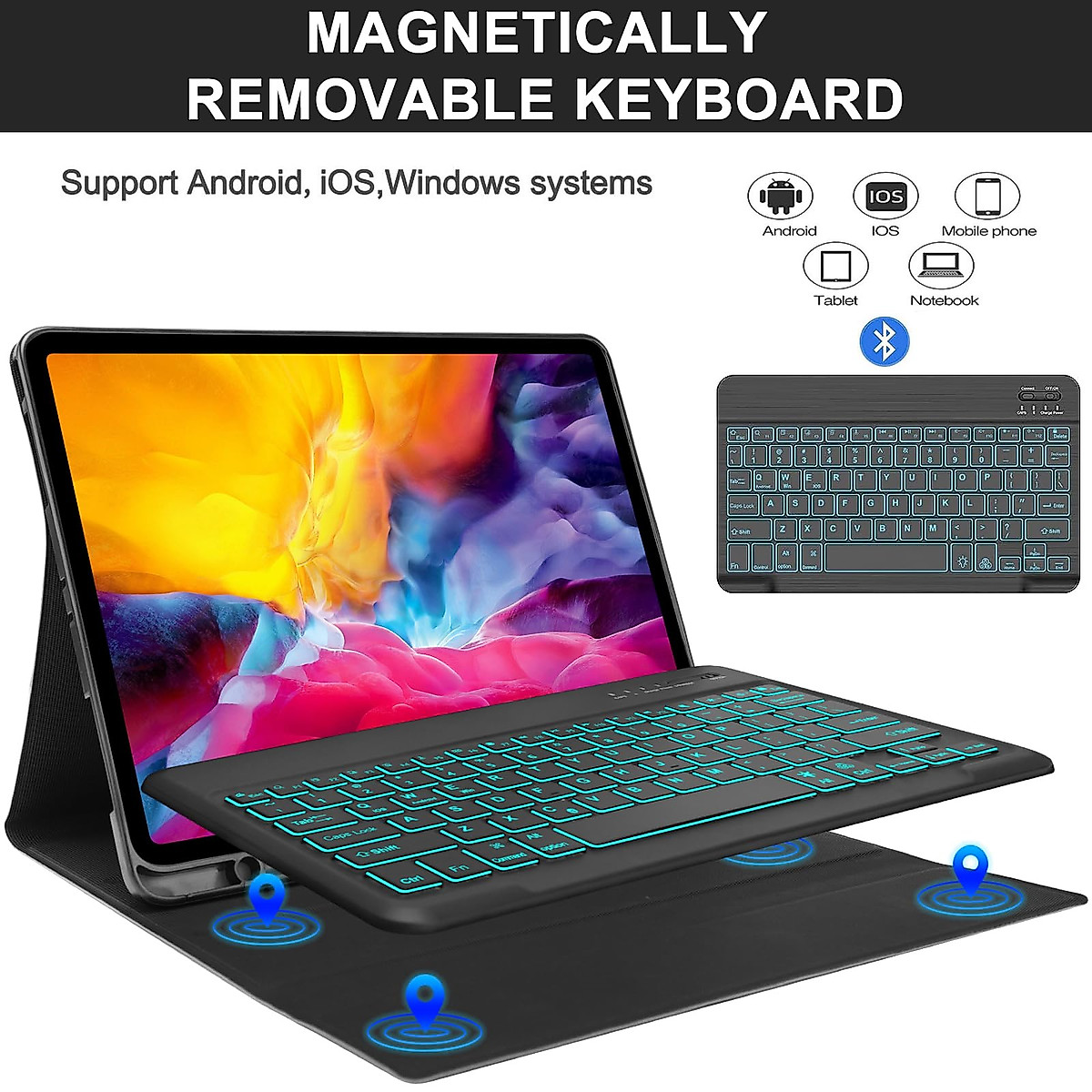 FARYODI for New iPad Air 13 Inch Keyboard Case M2 (2024), iPad Pro 12.9 (2022/2021, 6th/5th/4th Gen), 7 Color Backlit, Wireless Detachable Keyboard, Smart Folio Cover with Pencil Holder,Black