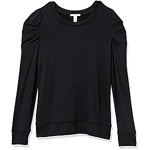 Amazon Essentials Women's Supersoft Terry Pleated-Sleeve Sweatshirt (Previously Daily Ritual), Black, X-Large