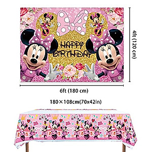 Pink Mouse Backdrop and Tablecloth for Gilrs Birthday Party Mouse Glitter Hapyy Birthday Backdrop 6x4ft Mouse Tablecloth Baby Shower Cake Table Decoration