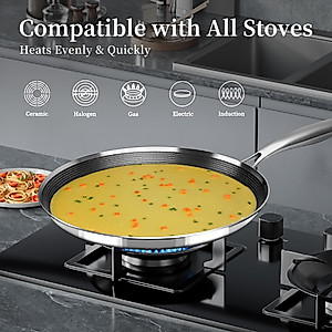 Innerwell Nonstick Crepe Pan 10 inch Stainless Steel Crepe Pan Honeycomb Coating Flat Skillet Tawa Dosa Tortilla Pan,Omelet Pan with All Stove Tops Available, Induction Compatible
