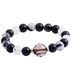 Jewever Triple Protection Bracelets Healing Energy Crystals Stones wealth bracelet for Women(Black Rutilated Quartz/Smoky Quartz/Obsidian 8mm)