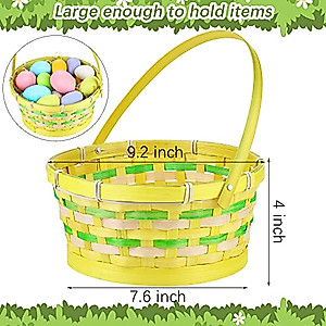 Fovths 6 Pieces Easter Woven Bamboo Basket Round Basket with Handle Easter Eggs Wiker Basket for Party Supplies, Picnic, Home Decor