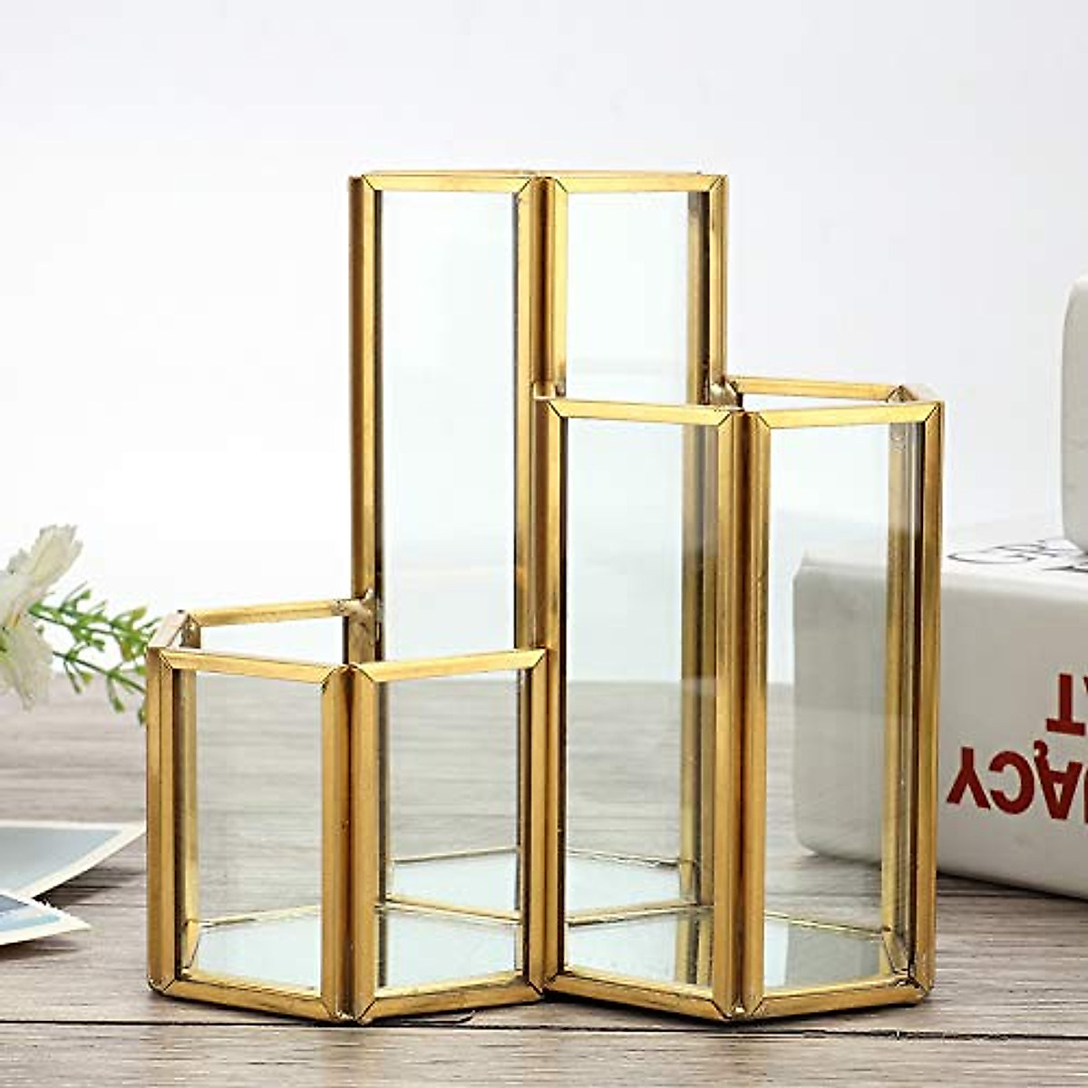 Makeup Brush Holder, with Non Slip Bottom Elegant Design Gold Glass Stationery Organizer, for Home Decor Desk Dresser for Office Decor