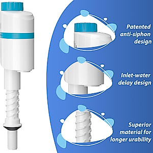 SAMODRA Silent Toilet Fill Valve Adjustable Water Level, High Performance Toilet Flush Valve Replacement Kit Anti-Siphon Water-Saving, Installs in Minutes