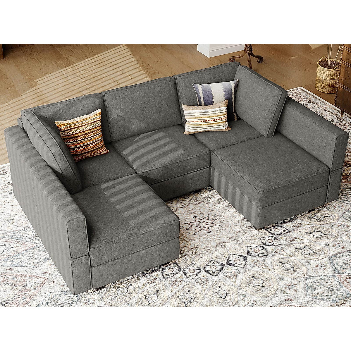 Belffin Sectional U Shaped Sofa Small Reversible Chaise Sectional Couch Convertible Ottoman Modular Sofa Couch Grey