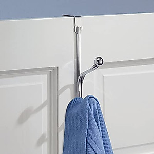 mDesign Decorative Over Door Double Hook Steel Storage Organizer Rack for Coats, Hoodies, Hats, Scarves, Purses, Leashes, Bath Towels, Robes, Clothing - 3 Pack - Chrome