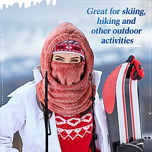 2 Pcs Ski Mask Fleece Balaclava Hood Warm Snowboard Face Warmer Cap Scarf Windproof Thermal Balaclava Hat Winter Face Mask (Dark Gray, Red)