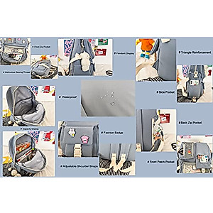 Kawaii Backpack Aesthetic Laptop Bag Large Capacity School Bag 17in Cute Bookbag Backpacks for Girls with Badge&Cute Pendant Blue2