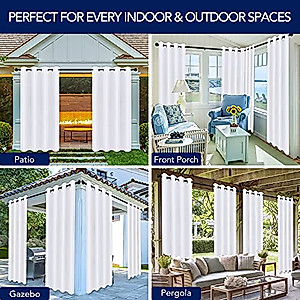 PureFit Outdoor Curtains for Patio Waterproof  Weatherproof, UV and Fade Resistant Outside Curtains for Gazebo, Front Porch, Pergola, Sun Blocking Privacy Curtain, 52W x 84L inch, 1 Panel, White