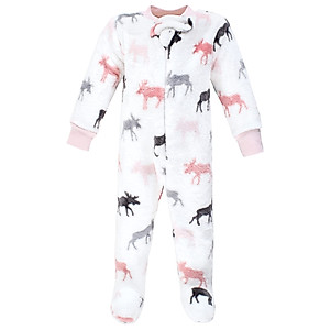 Hudson Baby Unisex Baby Plush Sleep and Play, Pink Moose, 0-3 Months