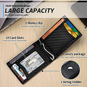 SIMBOOM Airtag Wallet Men, Slim AirTag Wallet Bifold RFID Blocking with Money Clip Multiple Cards Pocket, Gifts for Mens(Carbon Black)