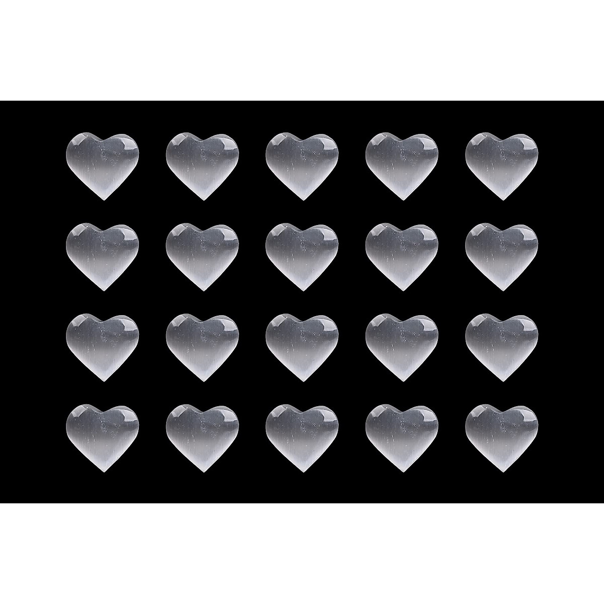AMOYSTONE 20Pcs Selenite Crystal Heart Worry Stone 1.4-1.6" - Puffy Palm Pocket Heart Stone for Cleansing, Protection and Home Decoration Gift
