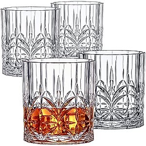 Amazing Abby - Whitney - 14-Ounce Plastic Whiskey Glasses (Set of 4), Plastic Wine Glasses, Reusable, BPA-Free, Shatter-Proof, Dishwasher-Safe, Perfect for Poolside, Outdoors, Camping, and More
