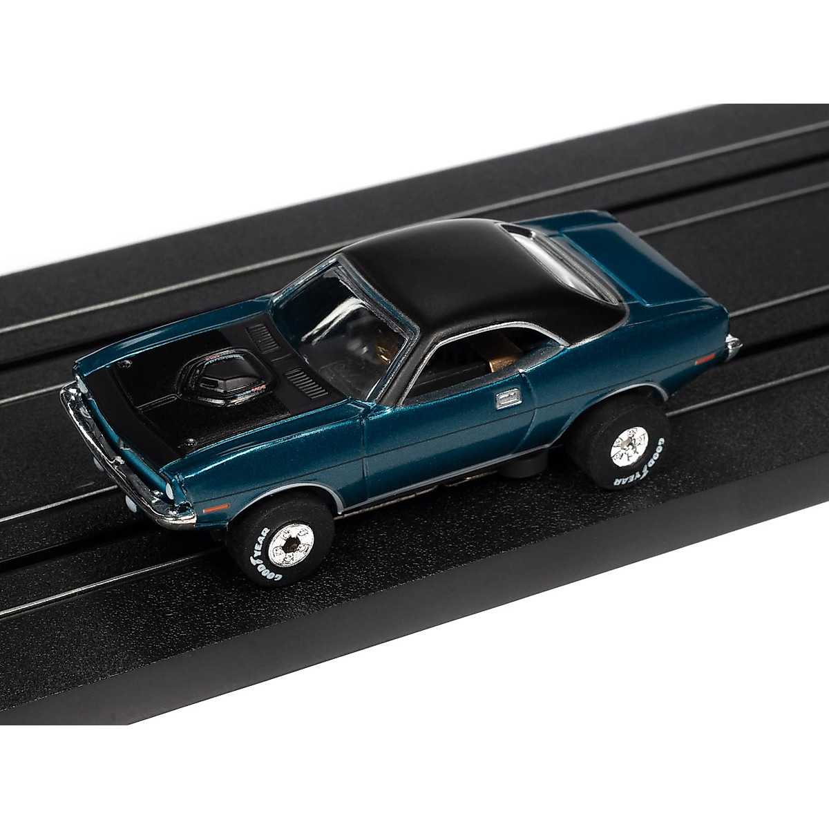 Auto World Thunderjet OK Used Cars 1970 Plymouth Cuda (Teal) HO Scale Slot Car
