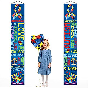 Nepnuser Autism Awareness Porch Banner April Front Door Wall Indoor Outdoor Hanging Decoration Photo Booth Backdrop