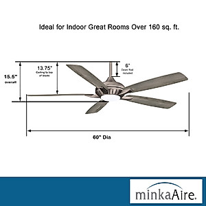 Minka Aire F1001-BNK Dyno XL 60" Ceiling Fan with LED Light & Remote, Burnished Nickel
