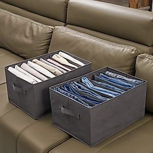 6 Pcs Large Size Wardrobe Clothes Organizers 5/7/9 Grids Foldable Clothes Organizers with Handles for Pants, Jeans, Sweater, T-shirt, Thin Coat, Dress 16.9 x 11.8 x 8.6 Inches Stackable Storage Bin