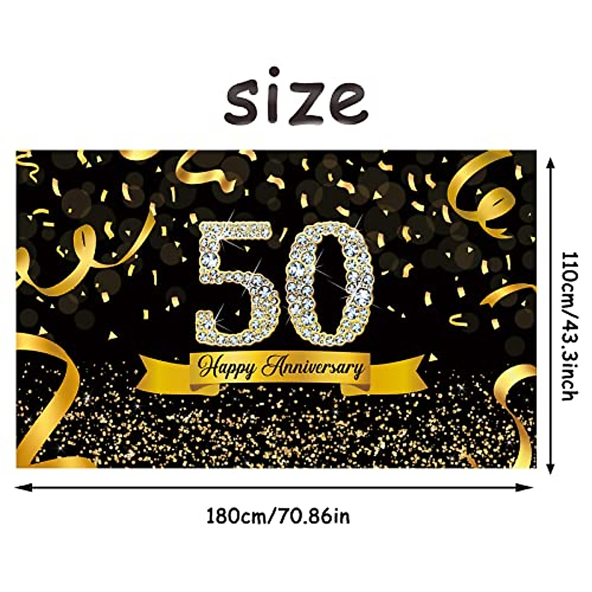 DARUNAXY Black Gold 50th Anniversary Party Decorations Happy 50th Anniversary Banner Cheer to 50 Years Backdrop 50 Wedding Anniversary Party Supplies for Parent 50th Anniversary Photography Background