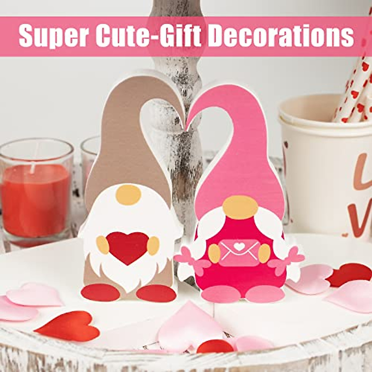 Valentines Day Decor-8PCS Valentines Day Decorations for The Home-Wooden Sign,Cute Gnome,Love Heart Blocks for Farmhouse Tiered Tray Decor and Table Decor