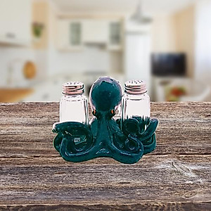Octopus Salt and Pepper Set Holder, Nautical Décor, Shakers Included, 5.75 Inches